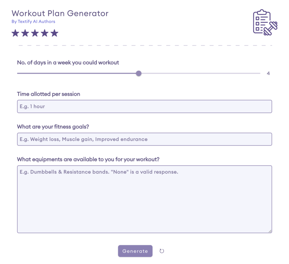 Workout Plan Generator TEXTIFY Workout Plan Generator TEXTIFY